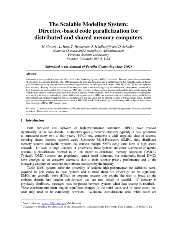 Pdf The Scalable Modeling System Directive Based Code Parallelization For Distributed And