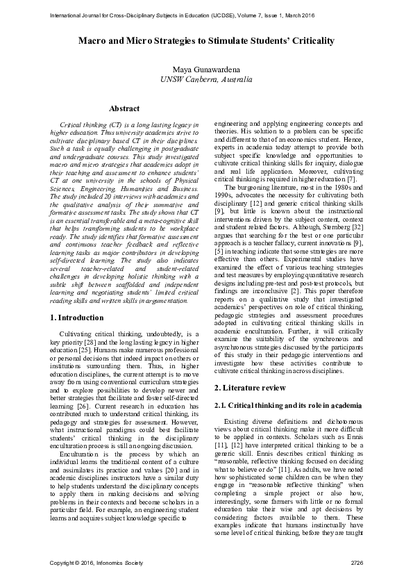 (PDF) Macro and Micro Strategies to Stimulate Students' Criticality