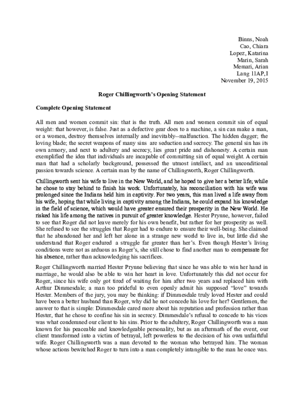 (DOC) Opening Statement for Scarlet Letter | chiara cao - Academia.edu