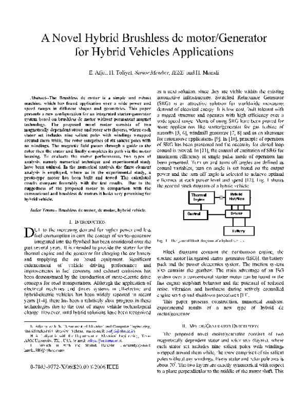 (PDF) A Novel Hybrid Brushless dc motor/Generator for Hybrid Vehicles ...