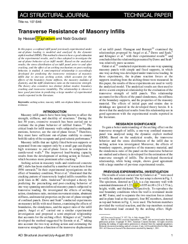 (PDF) Transverse resistance of masonry walls