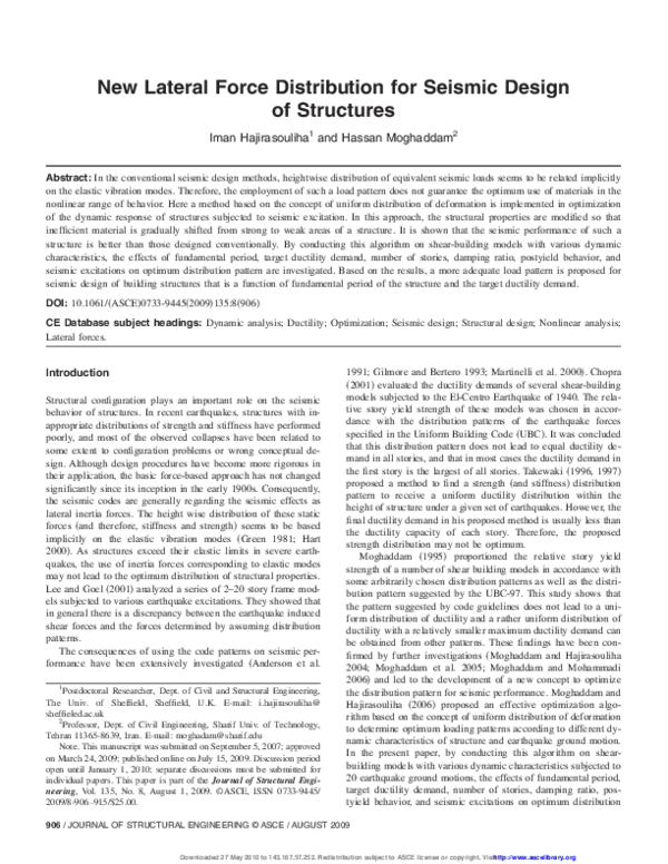 (PDF) New Lateral Force Distribution for Seismic Design of Structures