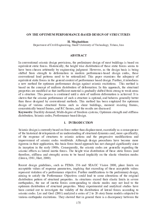 (PDF) ON THE OPTIMUM PERFORMANCE-BASED DESIGN OF STRUCTURES