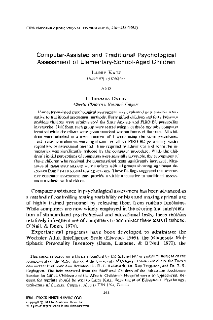 (PDF) Computer-assisted and traditional psychological assessment of ...