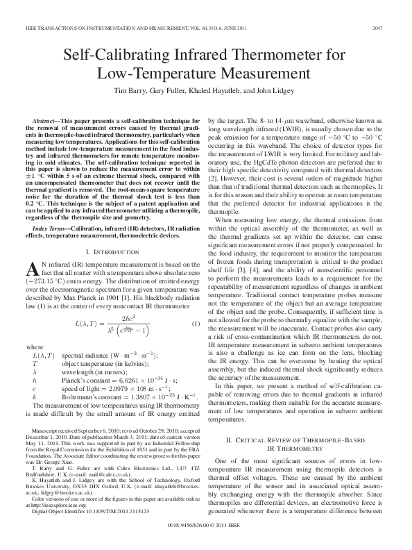 (PDF) Self-Calibrating Infrared Thermometer for Low-Temperature Measurement