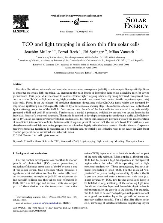 (PDF) TCO and light trapping in silicon thin film solar cells