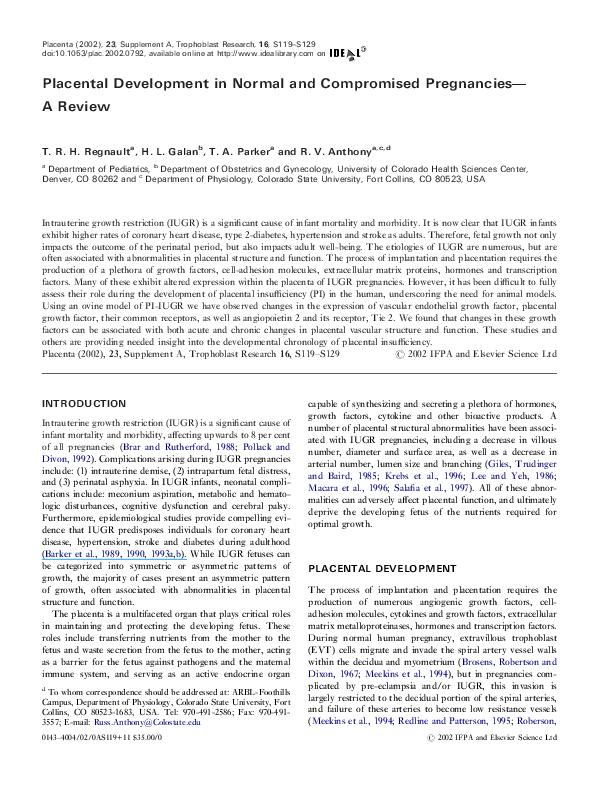 (PDF) Placental development in normal and compromised pregnancies-- a ...