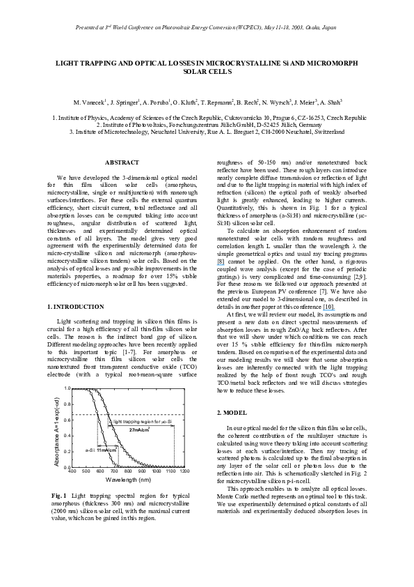 (PDF) Light trapping and optical losses in microcrystalline silicon pin ...