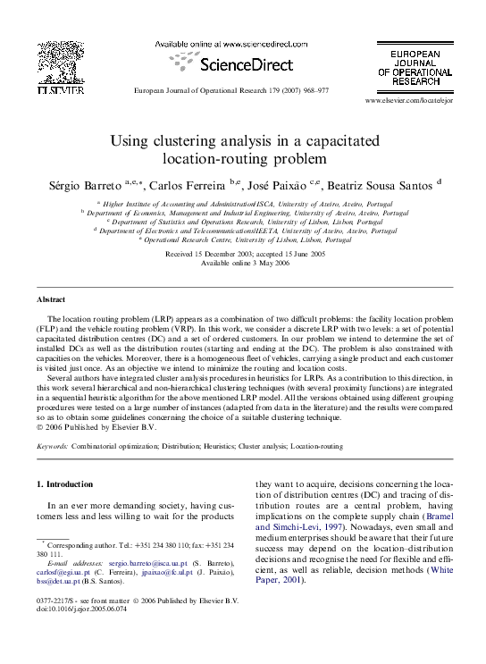 Pdf Using Clustering Analysis In A Capacitated Location Routing Problem 3924