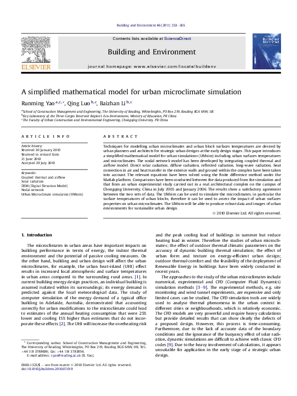 (PDF) A simplified mathematical model for urban microclimate simulation