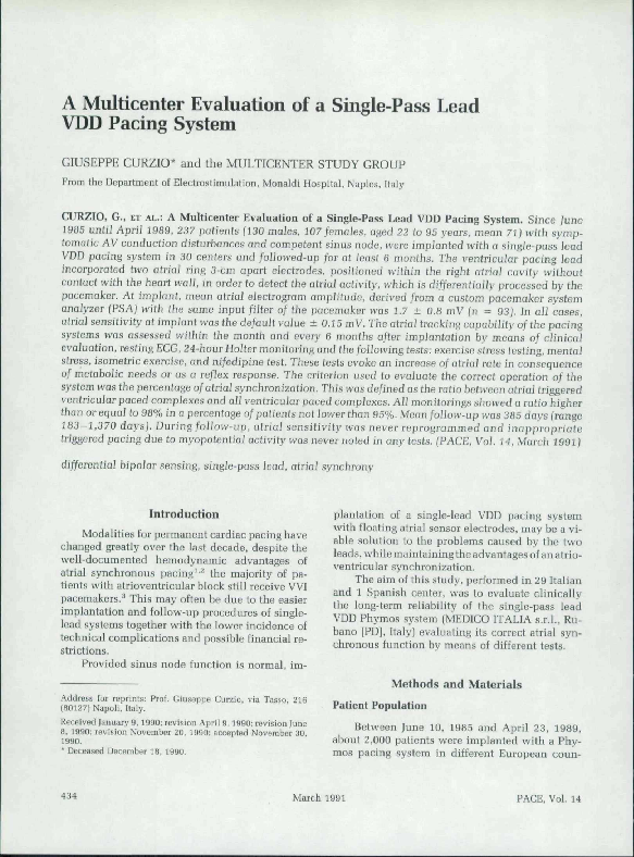 (PDF) A Multicenter Evaluation of a Single‐Pass Lead VDD Pacing System