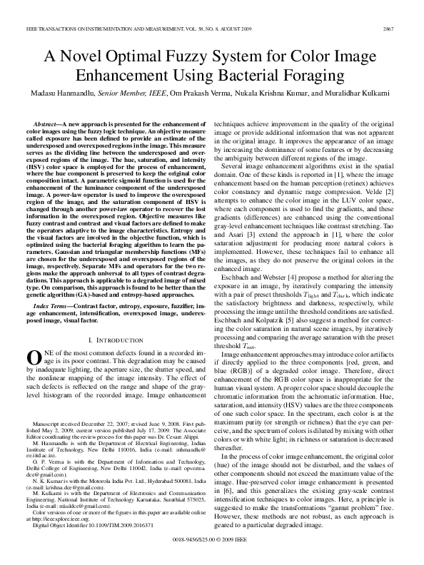 (PDF) A Novel Optimal Fuzzy System for Color Image Enhancement Using Bacterial Foraging | O ...