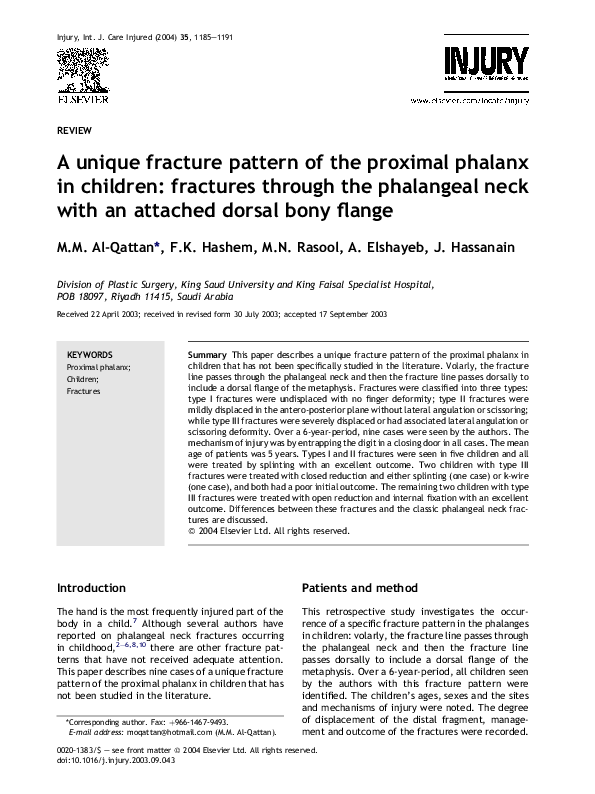 (PDF) A unique fracture pattern of the proximal phalanx in children ...
