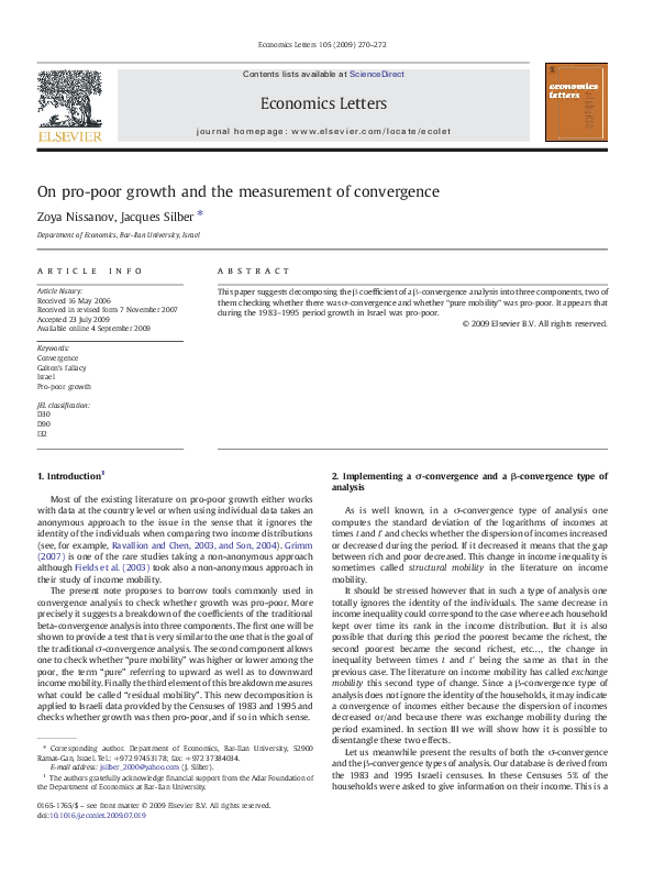 (PDF) On pro-poor growth and the measurement of convergence