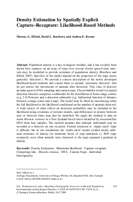 Pdf Density Estimation By Spatially Explicit Capturerecapture Likelihood Based Methods