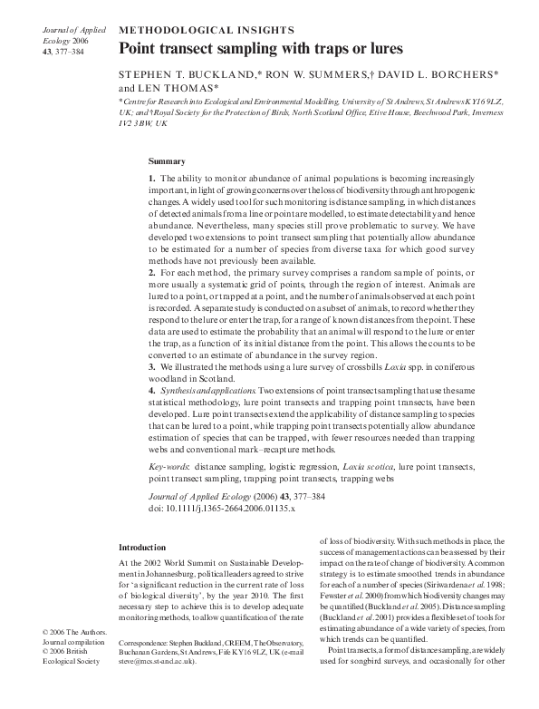 (PDF) Point transect sampling with traps or lures