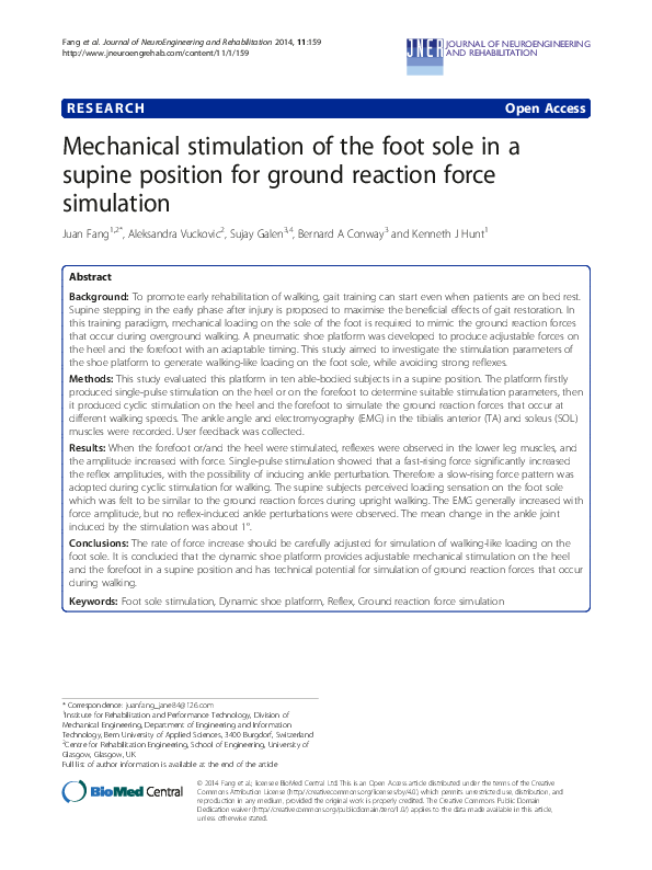 (PDF) Mechanical stimulation of the foot sole in a supine position for ...