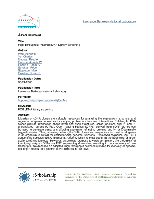 (PDF) High-throughput plasmid cDNA library screening