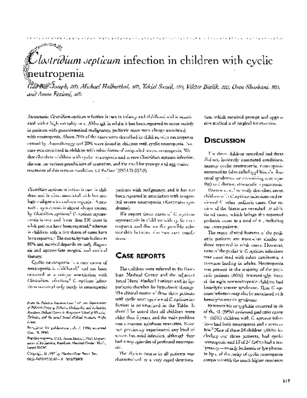 (PDF) Clostridium septicum infection in children with cyclic neutropenia