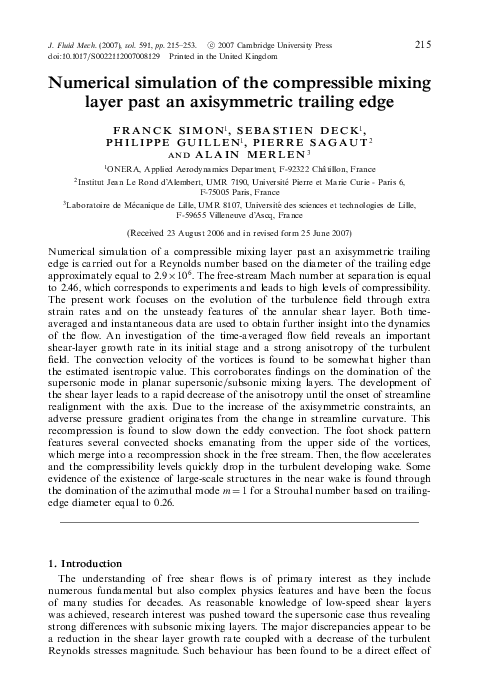 Pdf Numerical Simulation Of The Compressible Mixing Layer Past An Axisymmetric Trailing Edge