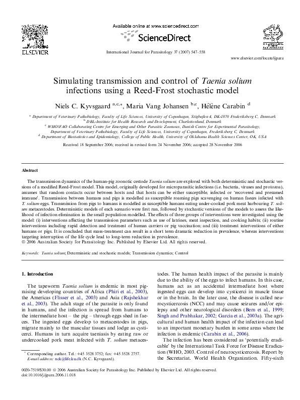 (PDF) Simulating transmission and control of Taenia solium infections ...