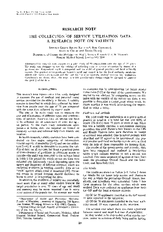 (PDF) The collection of service utilisation data: a research note on ...