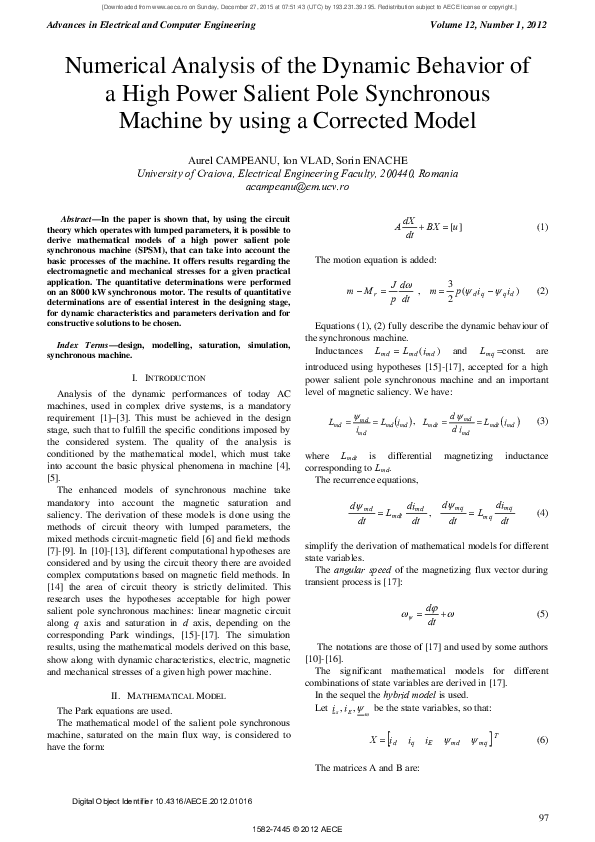 (PDF) Numerical Analysis of the Dynamic Behavior of a High Power Salient Pole Synchronous ...