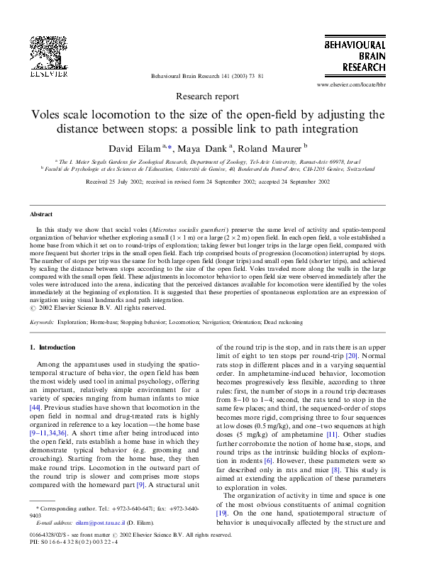 (PDF) Voles scale locomotion to the size of the open-field by adjusting ...