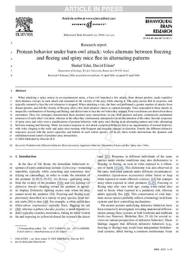 (PDF) Protean behavior under barn-owl attack: voles alternate between ...