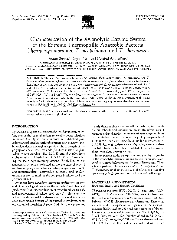 (PDF) Characterization of the xylanolytic enzyme system of the extreme thermophilic anaerobic ...