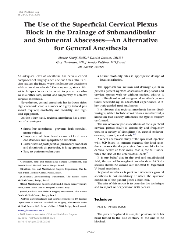 (PDF) The Use of the Superficial Cervical Plexus Block in the Drainage ...
