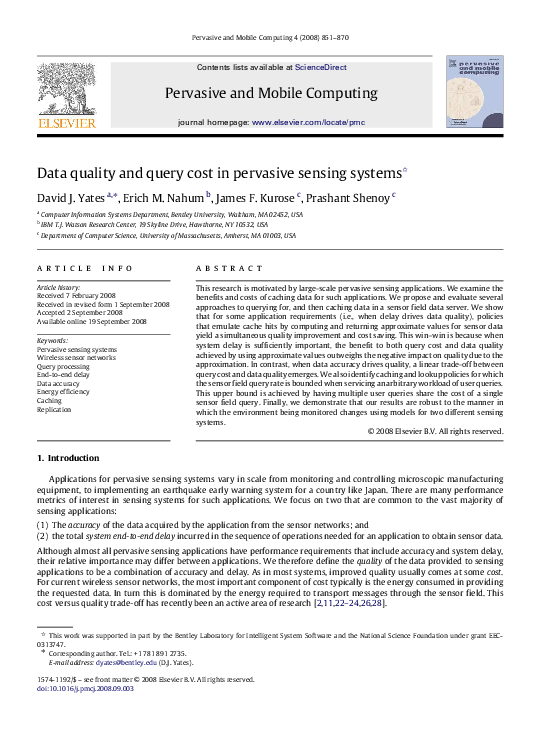 (PDF) Data quality and query cost in pervasive sensing systems