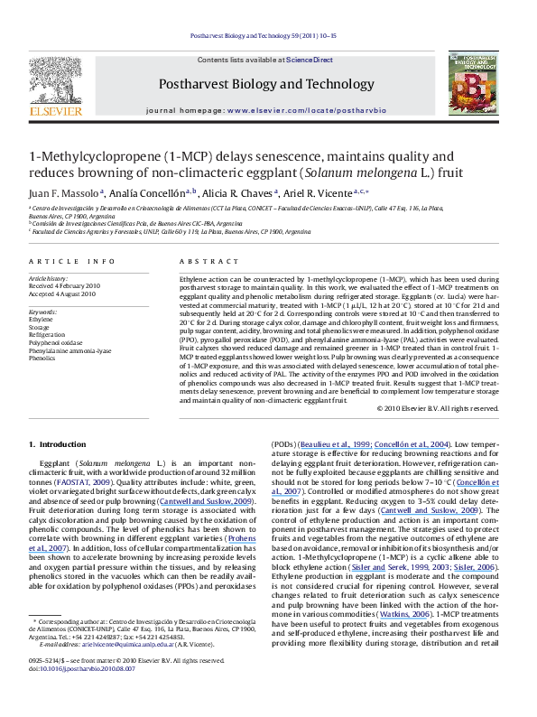 (PDF) 1-Methylcyclopropene (1-MCP) delays senescence, maintains quality and reduces browning of ...