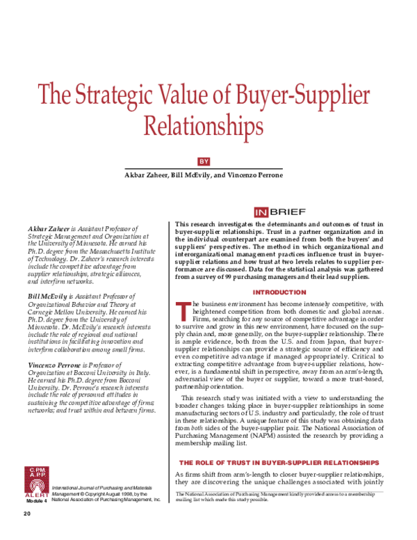 (PDF) The Strategic Value of Buyer-Supplier Relationships