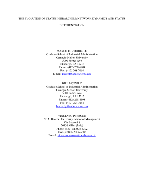 (PDF) The evolution of status hierarchies: Network dynamics and status ...
