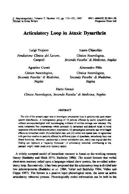 (PDF) Articulatory loop in ataxic dysarthria