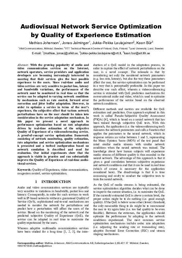 (PDF) Audiovisual network service optimization by quality of experience ...