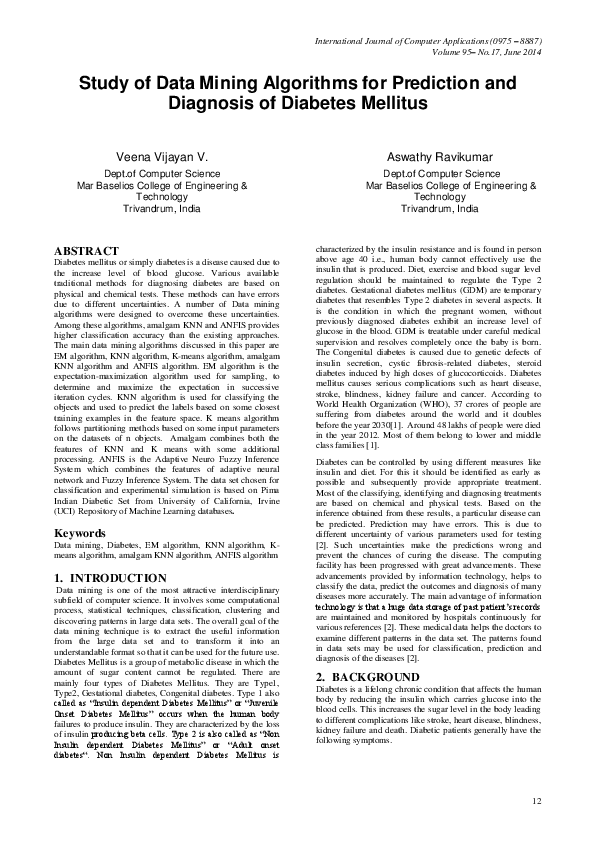 (PDF) Study of Data Mining Algorithms for Prediction and Diagnosis of ...