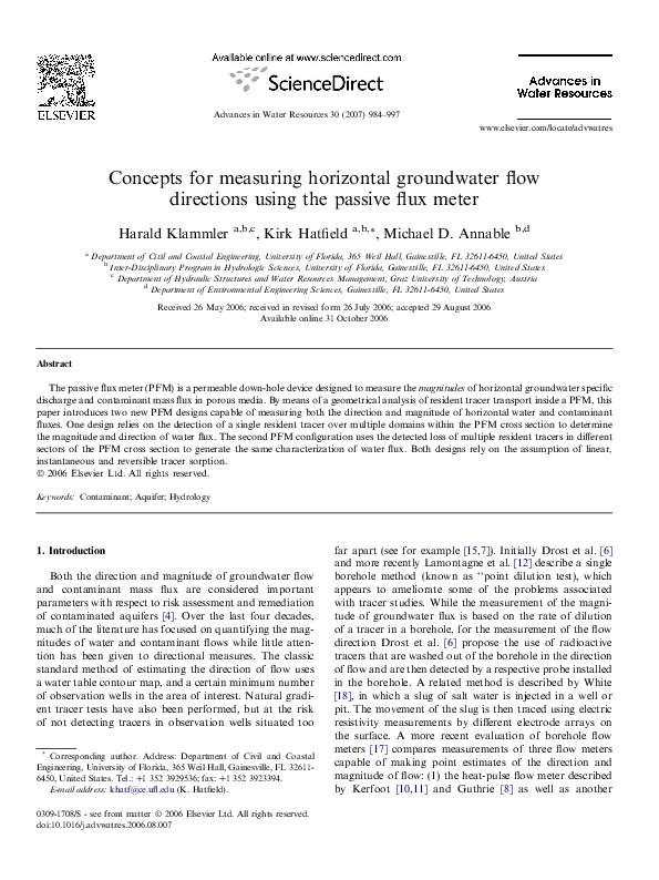 (PDF) Concepts for measuring horizontal groundwater flow directions ...