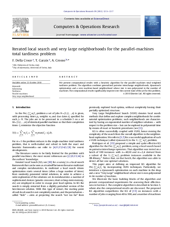 (PDF) Iterated local search and very large neighborhoods for the parallel-machines total ...
