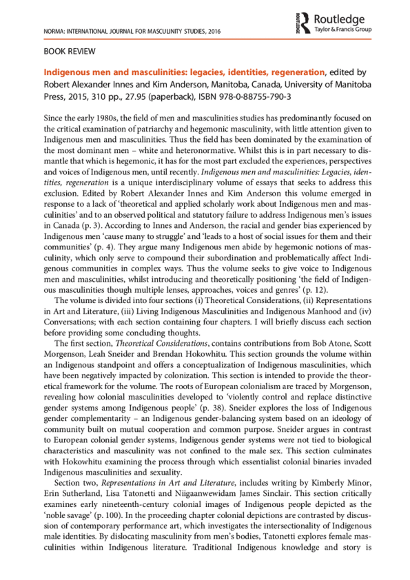 (PDF) Review of Innes and Anderson (Eds.) 'Indigenous Men and ...