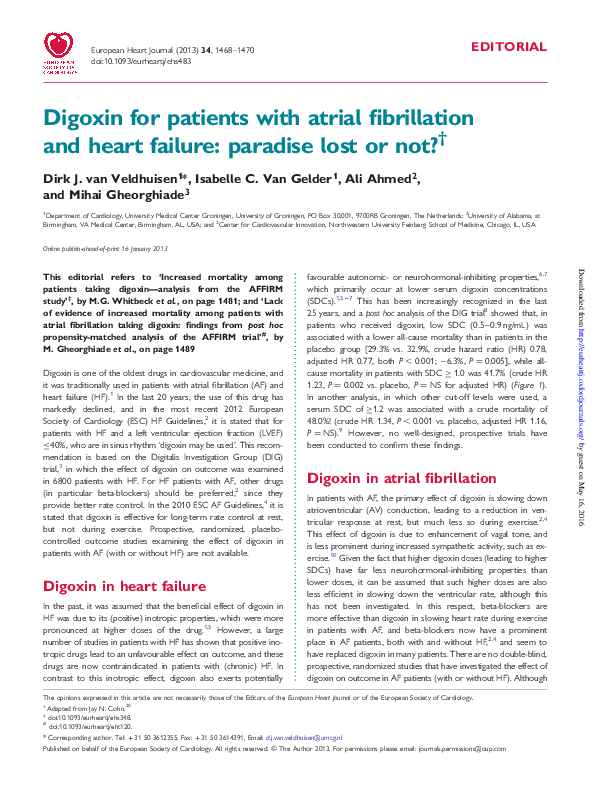 (PDF) Digoxin for patients with atrial fibrillation and heart failure ...