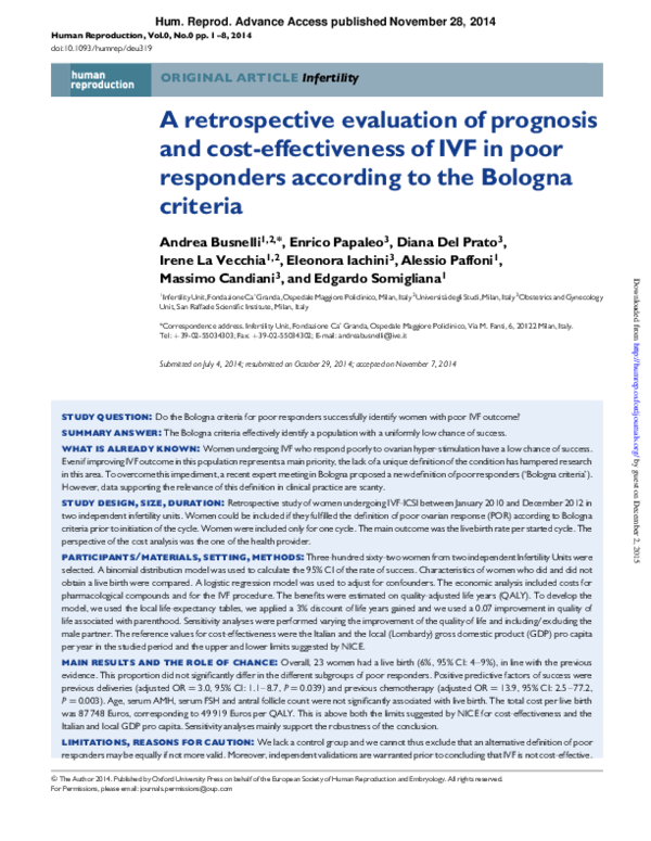 (PDF) A retrospective evaluation of prognosis and cost-effectiveness of ...