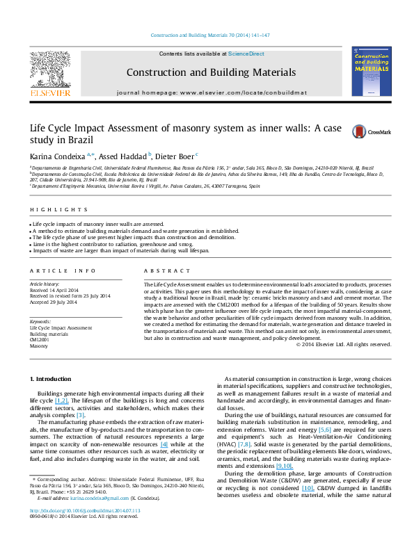 (PDF) Life Cycle Impact Assessment of masonry system as inner walls: A ...