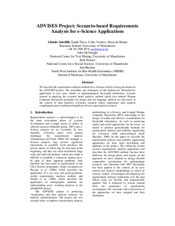 (PDF) Advises project: Scenario-based requirements analysis for e ...