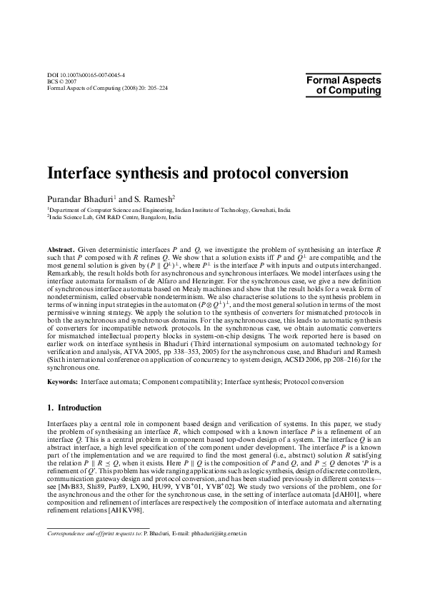 (PDF) Interface synthesis and protocol conversion