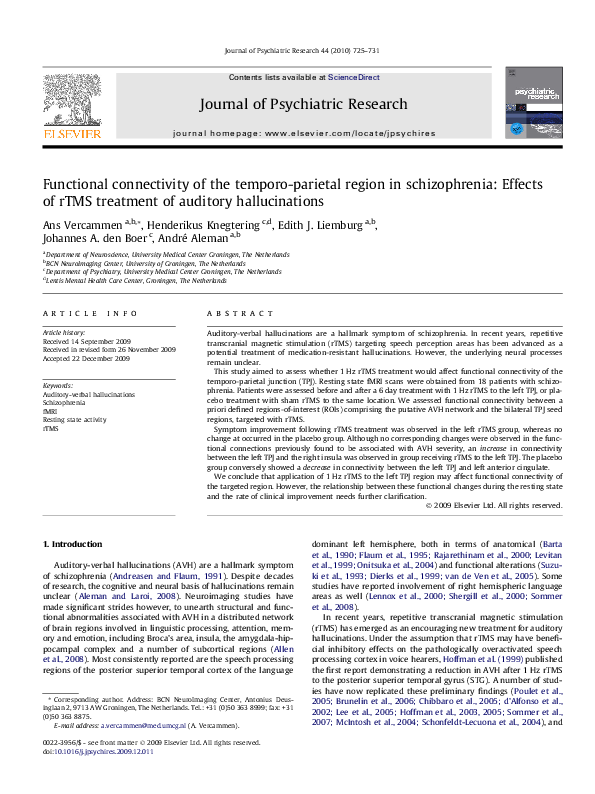(PDF) Functional connectivity of the temporo-parietal region in ...