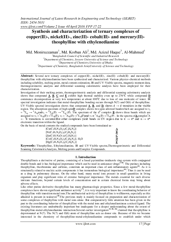 (PDF) Synthesis and characterization of ternary complexes of copper(II)-, nickel(II)-, zinc(II ...
