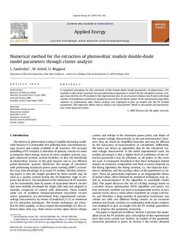 Pdf Numerical Method For The Extraction Of Photovoltaic Module Double