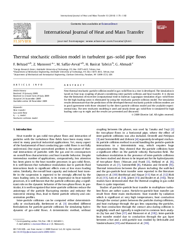 (PDF) Thermal stochastic collision model in turbulent gas–solid pipe flows